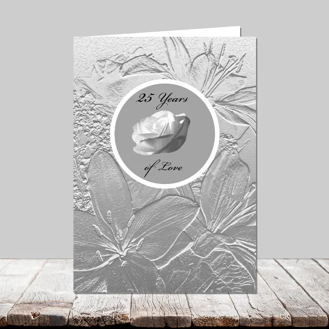 Silver Anniversary Card -- Silver Flowers | Zazzle