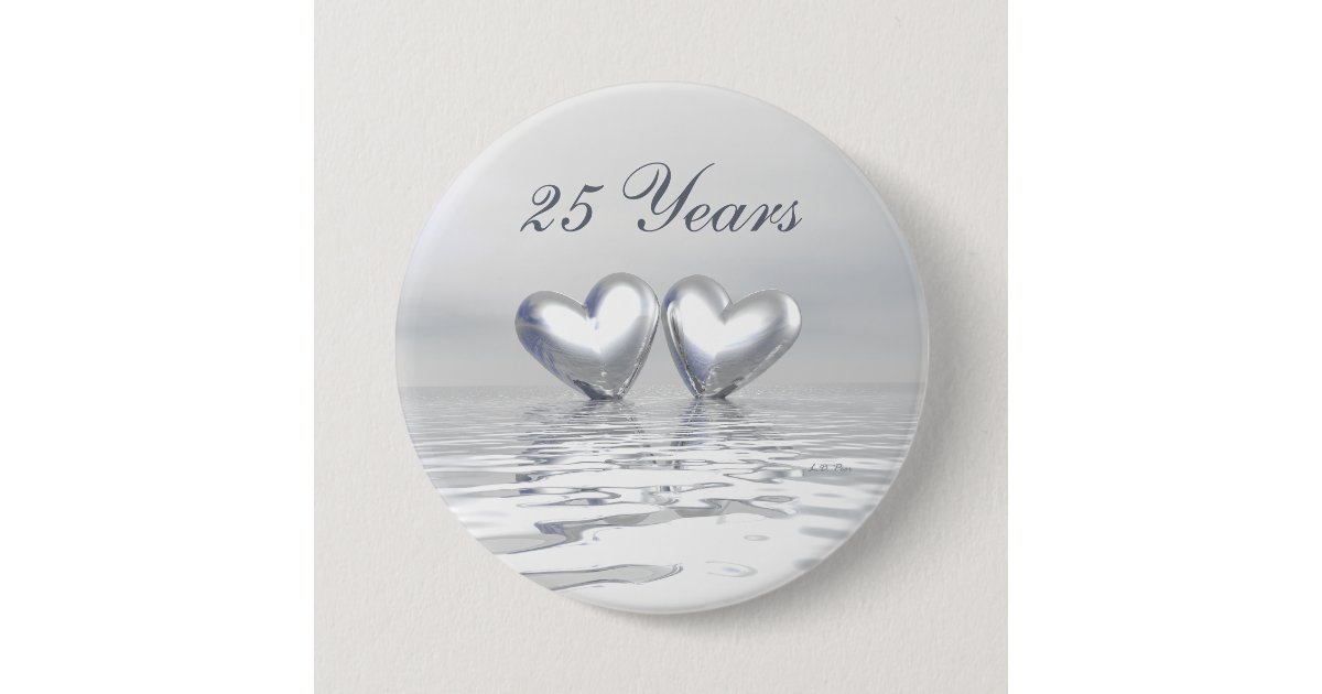 Silver Anniversary Hearts Button | Zazzle