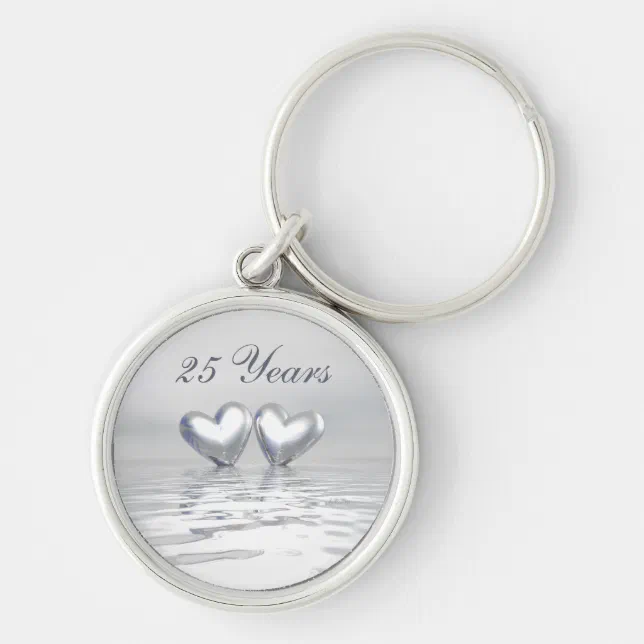 Silver Anniversary Hearts Keychain | Zazzle