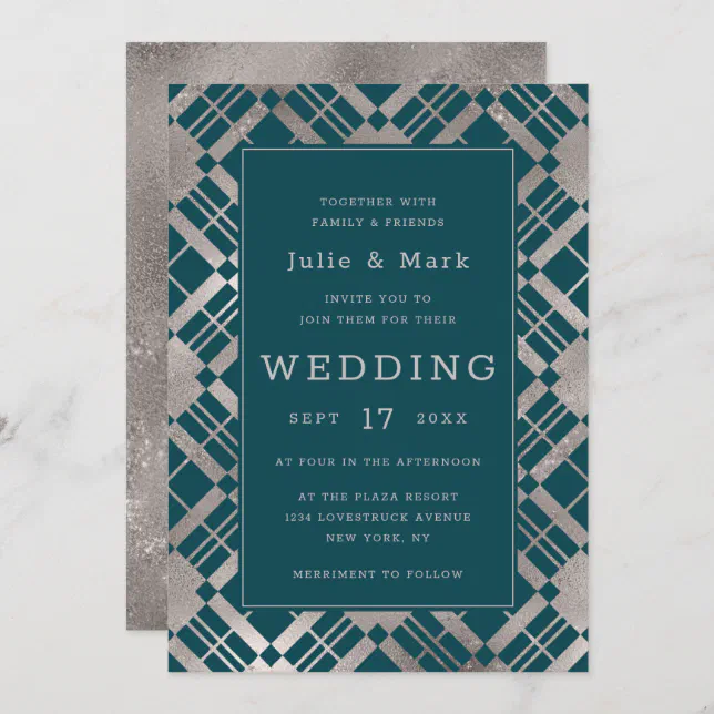 Silver & Any Color Background Rustic Plaid Wedding Invitation | Zazzle