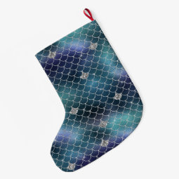 Silver Aqua Blue Mermaid Large Christmas Stocking | Zazzle