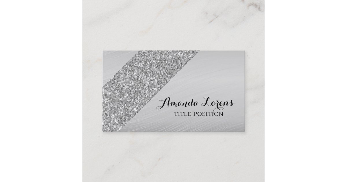 Silver Background And Glitter Business Card | Zazzle