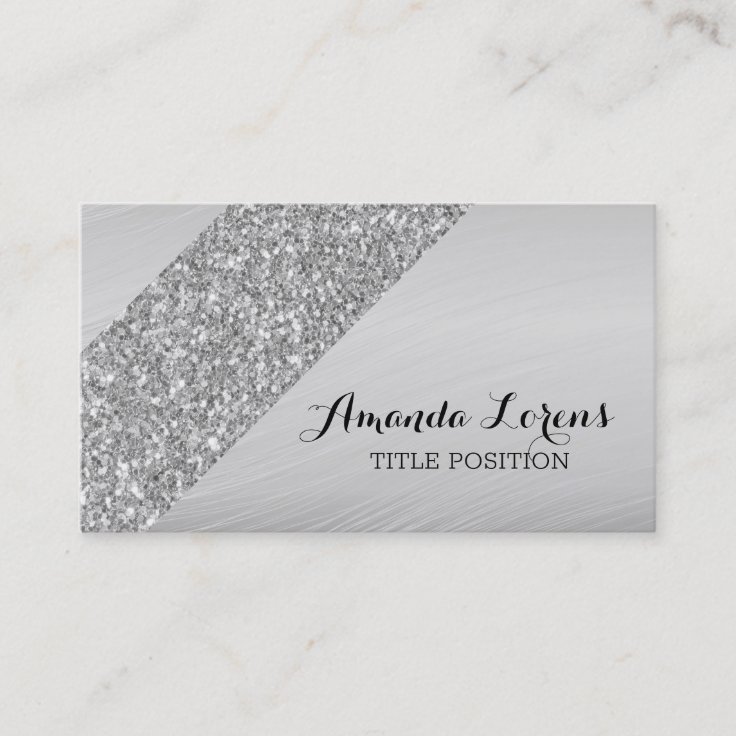Silver Background And Glitter Business Card | Zazzle