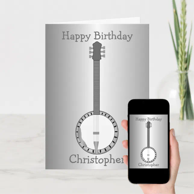 Silver Banjo Design Just Add Name Birthday Card | Zazzle