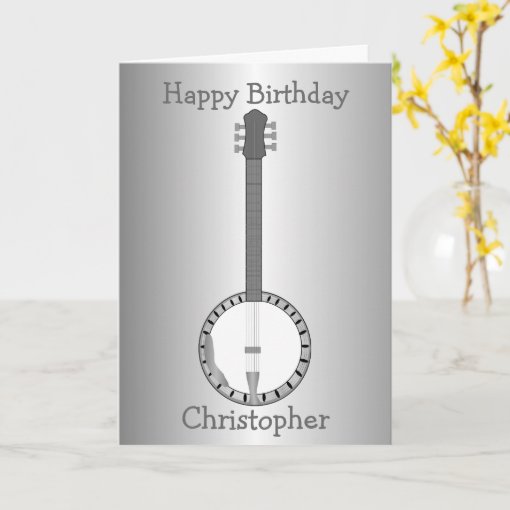 Silver Banjo Design Just Add Name Birthday Card | Zazzle