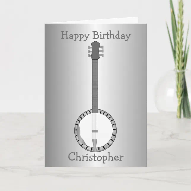Silver Banjo Design Just Add Name Birthday Card | Zazzle