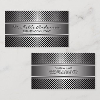 Silver Banner | Metallic Silver Perforated Mesh Business Card | Zazzle
