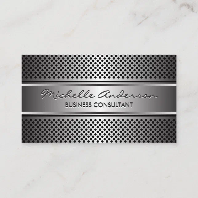 Silver Banner | Metallic Silver Perforated Mesh Business Card | Zazzle