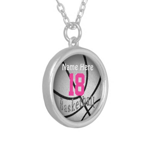 Silver Basketball Necklace with Number and Name | Zazzle