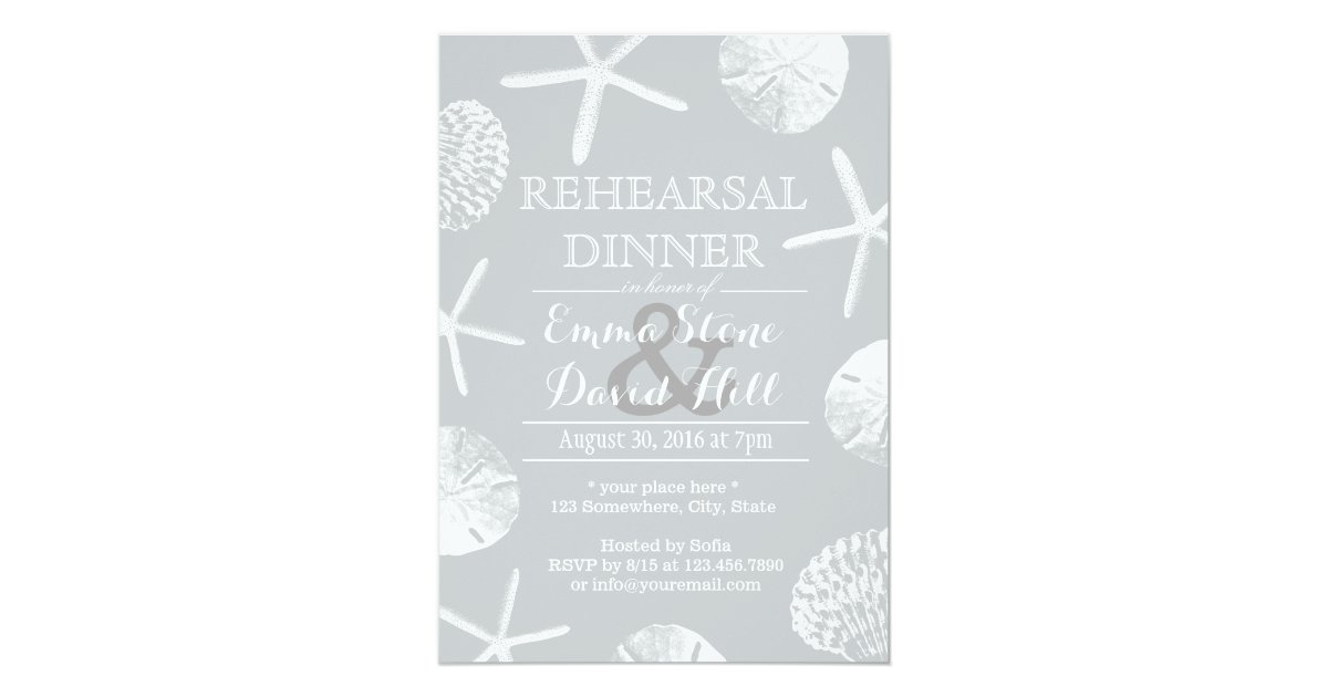 Silver Beach Theme Seashells Rehearsal Dinner Invitation | Zazzle.com