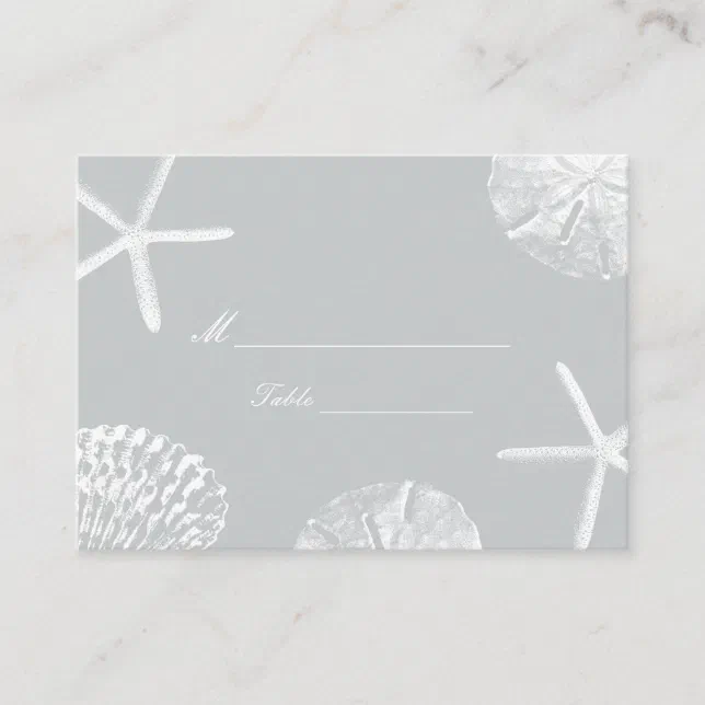 Silver Beach Theme Seashells Wedding Place Card | Zazzle