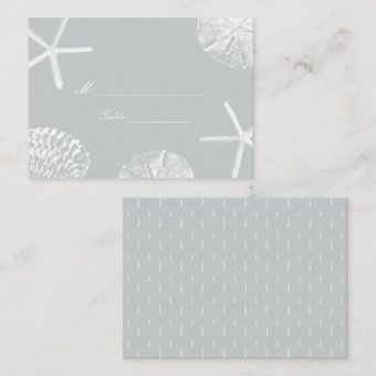 Silver Beach Theme Seashells Wedding Place Card | Zazzle
