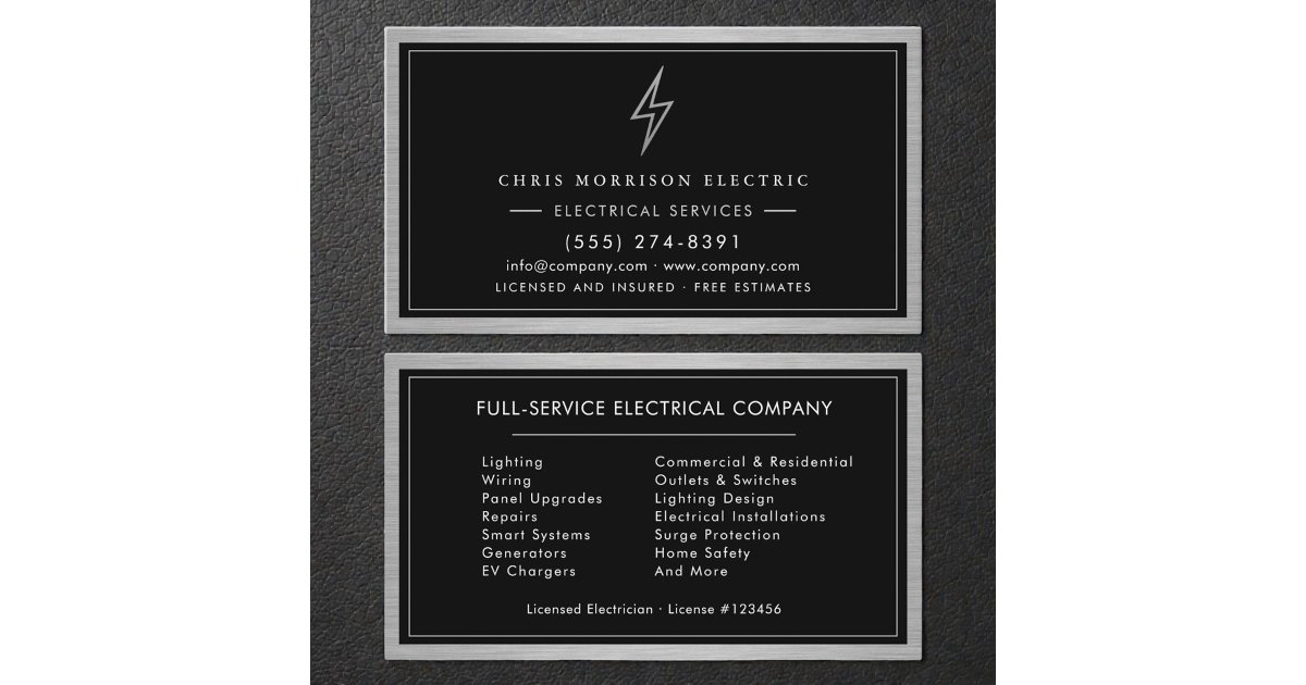 Silver & Black Electrical Services Electrician Business Card | Zazzle