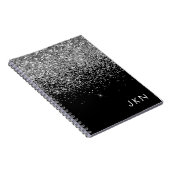 Silver Black Glitter Monogram Girly Name Initials Notebook | Zazzle