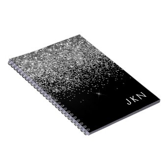 Silver Black Glitter Monogram Girly Name Initials Notebook | Zazzle