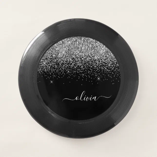 Silver Black Glitter Script Monogram Girly Name Wham-O Frisbee | Zazzle