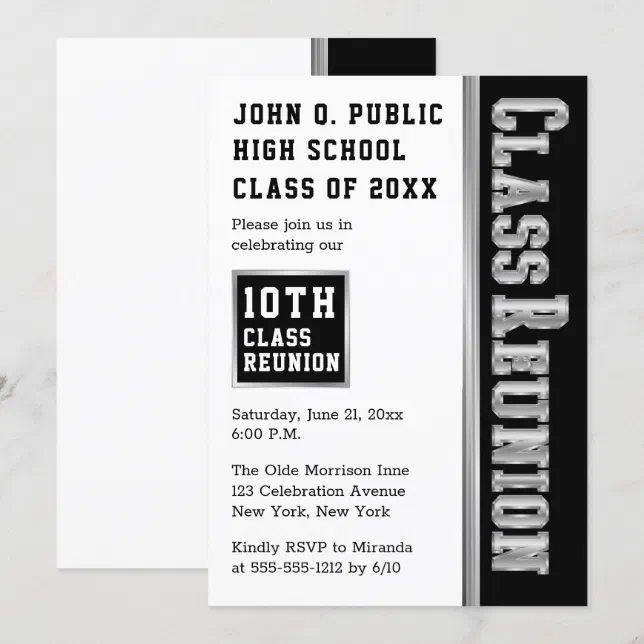 Silver | Black Modern Class Reunion Party Invitation | Zazzle
