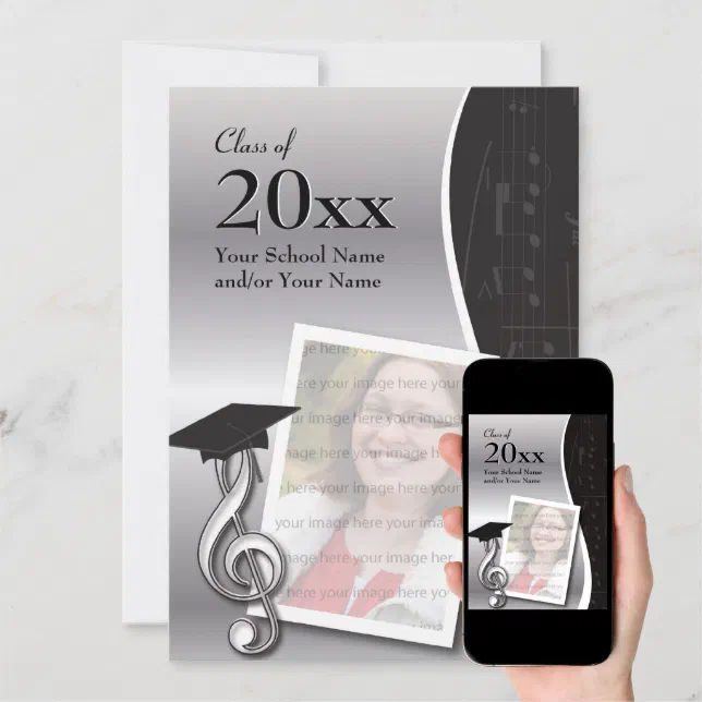 Silver & Black Music Graduation Invitation | Zazzle