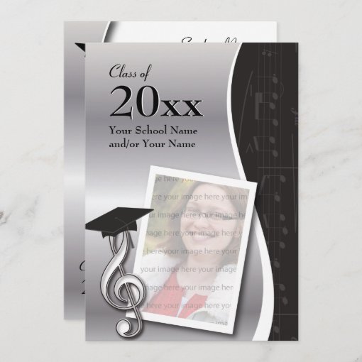 Silver & Black Music Graduation Invitation | Zazzle