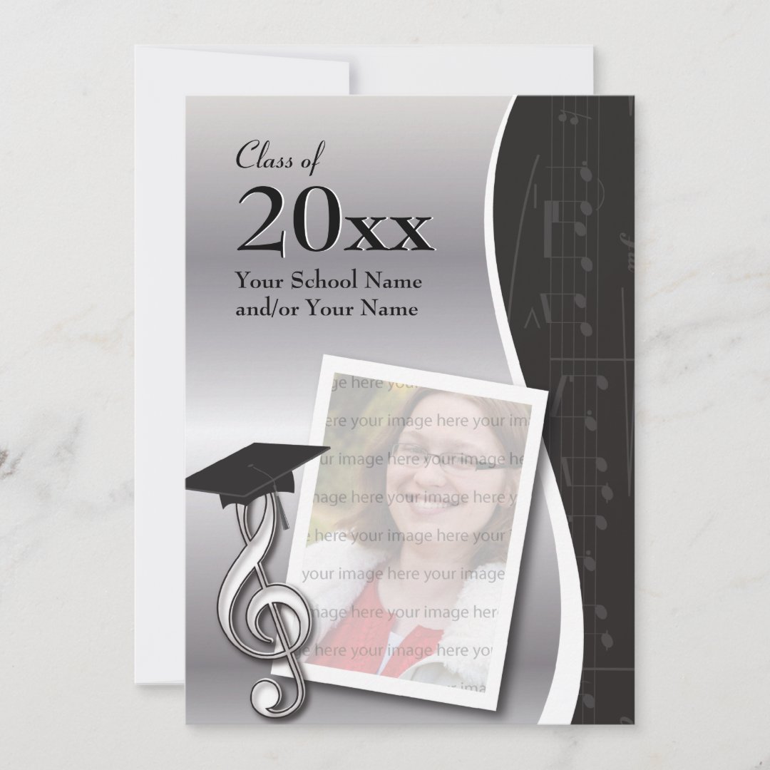 Silver & Black Music Graduation Invitation | Zazzle