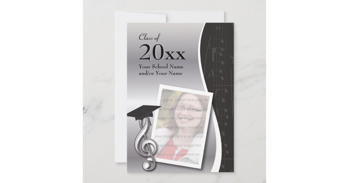 Silver & Black Music Graduation Invitation | Zazzle