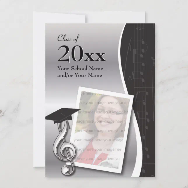 Silver & Black Music Graduation Invitation | Zazzle