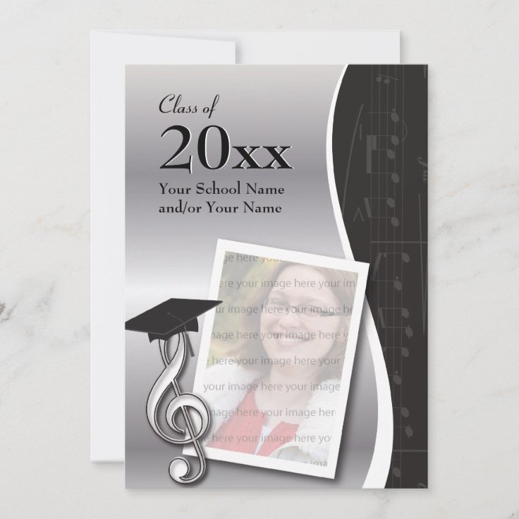 Silver & Black Music Graduation Invitation | Zazzle