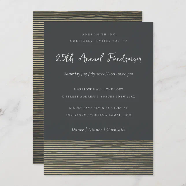 SILVER BLACK SKETCH STRIPED LINE CORPORATE EVENT INVITATION | Zazzle