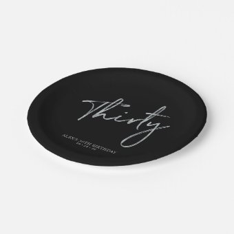 Silver & Black Thirty Lettering 30th birthday Paper Plates | Zazzle
