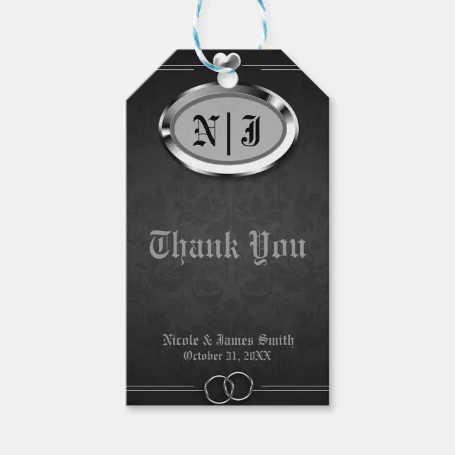 Silver & Black Vintage Gothic Halloween Wedding Gift Tags | Zazzle