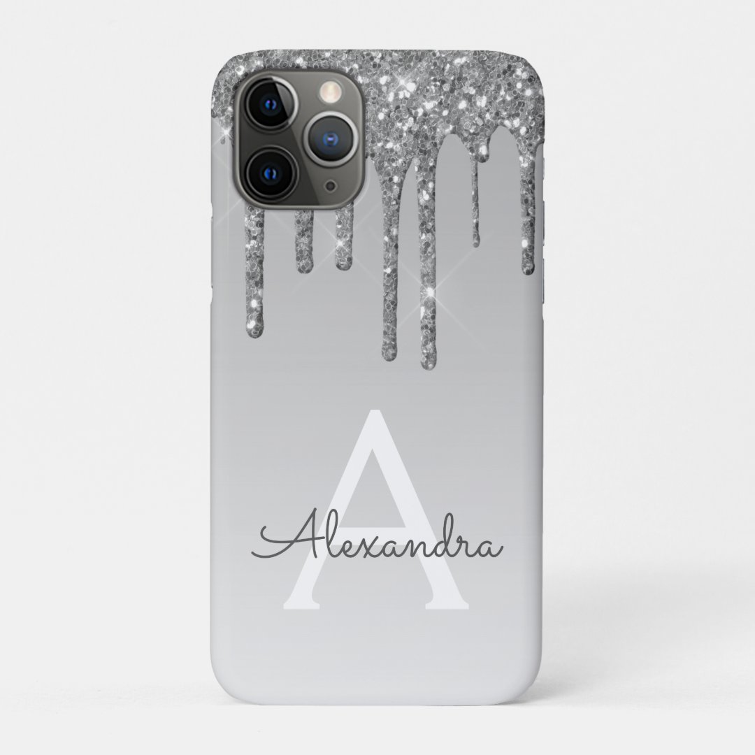 Silver Bling Luxury Sparkle Glitter Monogram Case-Mate iPhone Case | Zazzle
