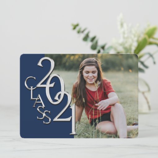 Silver Blue 2021 Photo Graduation Invitation | Zazzle