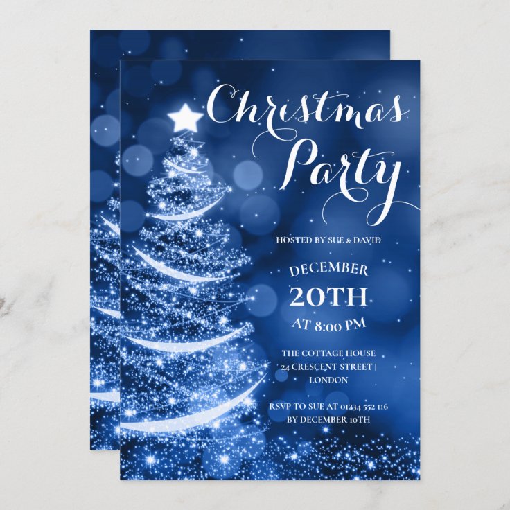Silver & Blue Christmas Party Sparkle Invitation | Zazzle