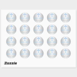 Silver Blue Cross CONFIRMATION Boy Thank You Classic Round Sticker | Zazzle