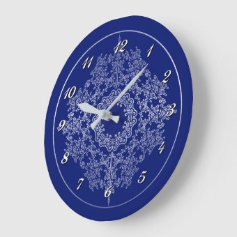 Silver & Blue Filigree Motif Wall Clock | Zazzle