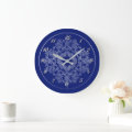 Silver & Blue Filigree Motif Wall Clock | Zazzle