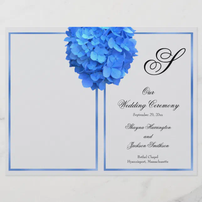 Silver Blue Floral Monogram Wedding Program Cover | Zazzle