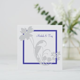 Silver Blue Flower Wedding Invitation | Zazzle