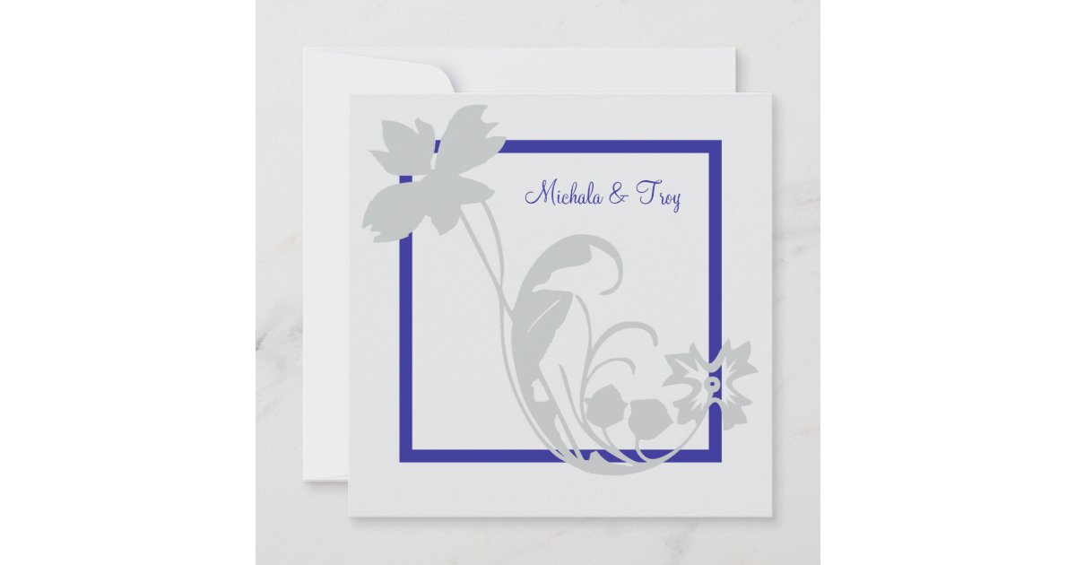 Silver Blue Flower Wedding Invitation | Zazzle