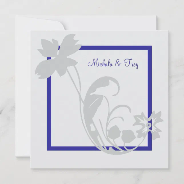 Silver Blue Flower Wedding Invitation | Zazzle