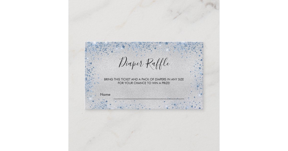 Silver blue glitter boy diaper raffle ticket | Zazzle