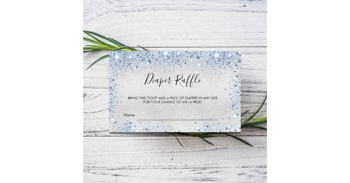 Silver blue glitter boy diaper raffle ticket enclosure card | Zazzle