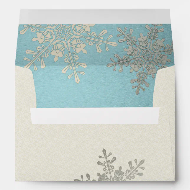 Silver Blue Ivory Snowflake Winter Wedding A7 Envelope | Zazzle