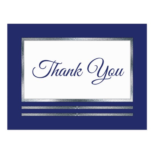 Silver | Blue Modern Simple Elegant Thank You Postcard | Zazzle.com