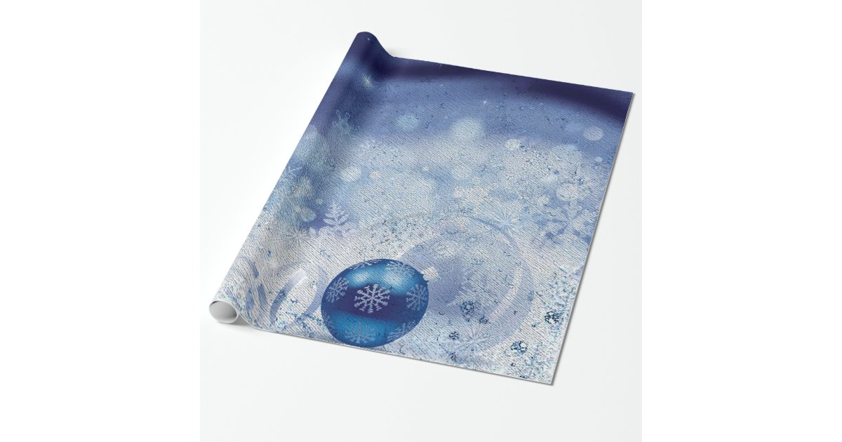 Silver blue ornaments wrapping paper | Zazzle