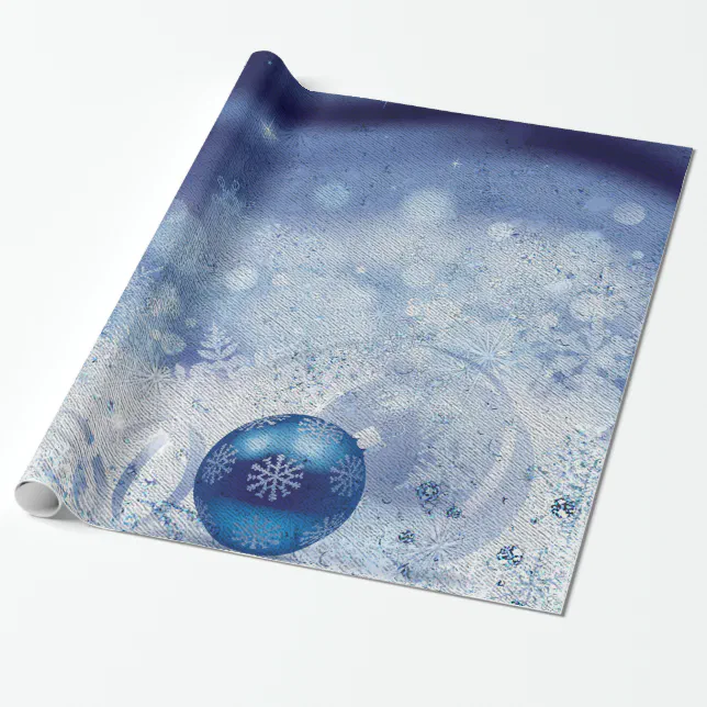 Silver blue ornaments wrapping paper | Zazzle