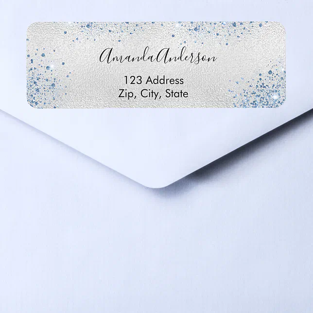 Silver blue return address label | Zazzle