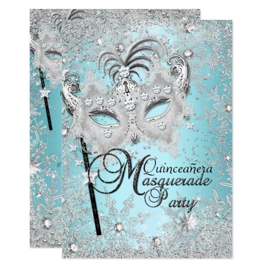 Silver Blue Snowflake Mask Masquerade Quinceanera Invitation | Zazzle.com