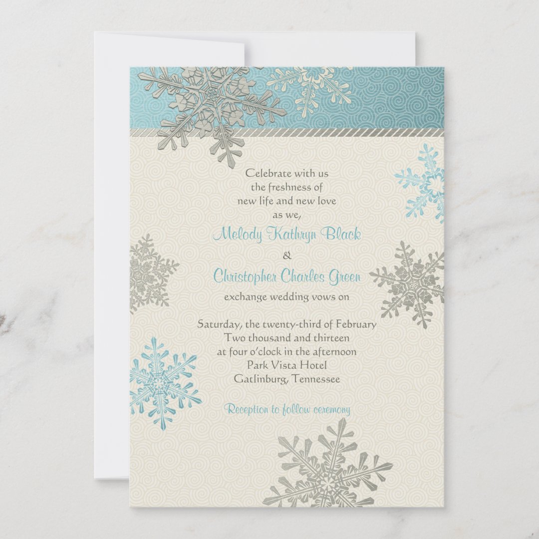 Silver Blue Snowflake Winter Wedding Invitation | Zazzle