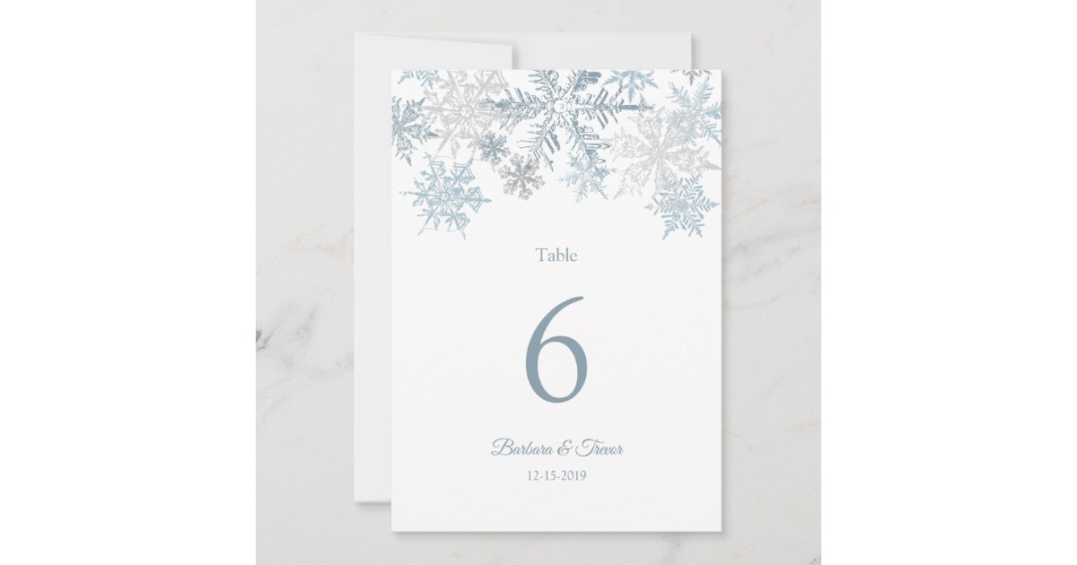 Silver Blue Snowflake Winter Wedding Table Numbers | Zazzle